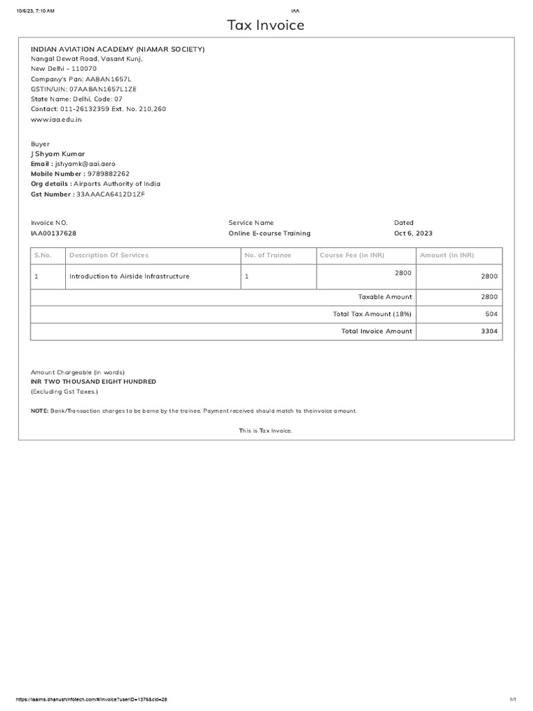 E-Course Invoice 07102023 | PDF