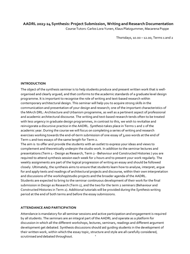 AADRL 2324 Synthesis Term 1 | PDF
