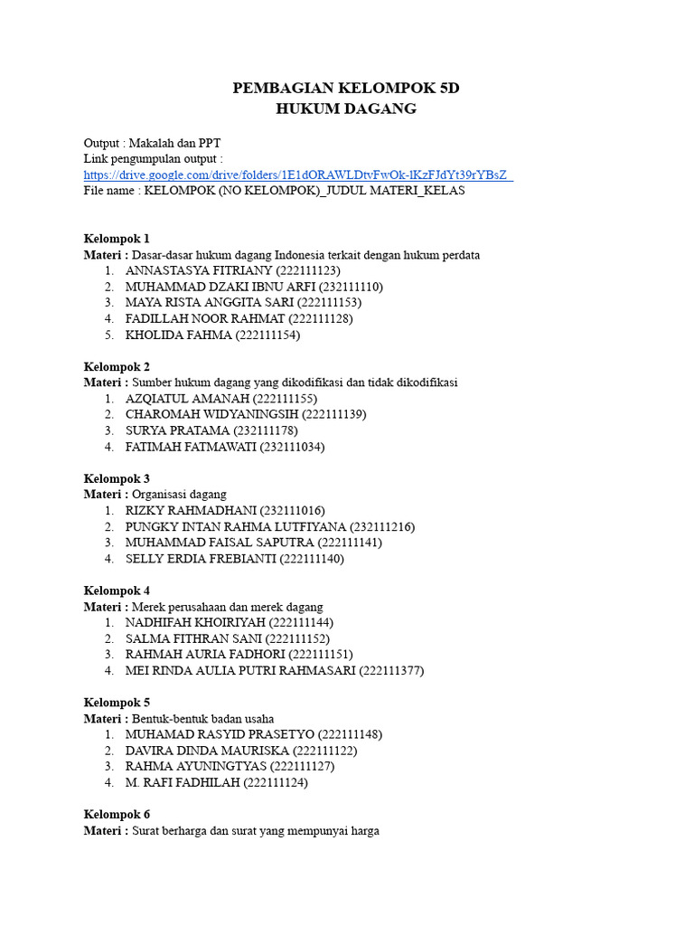 Pembagian Kelompok 5D | PDF
