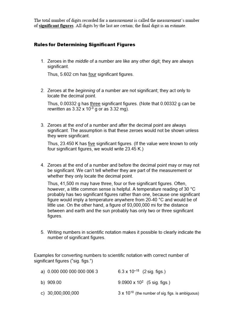 Significant Figures, Rounding - Abbrev | PDF