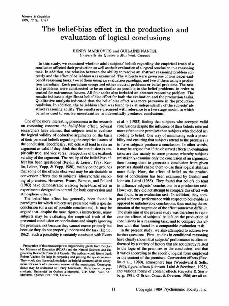 The Belief-Bias Effect in The Production and | PDF