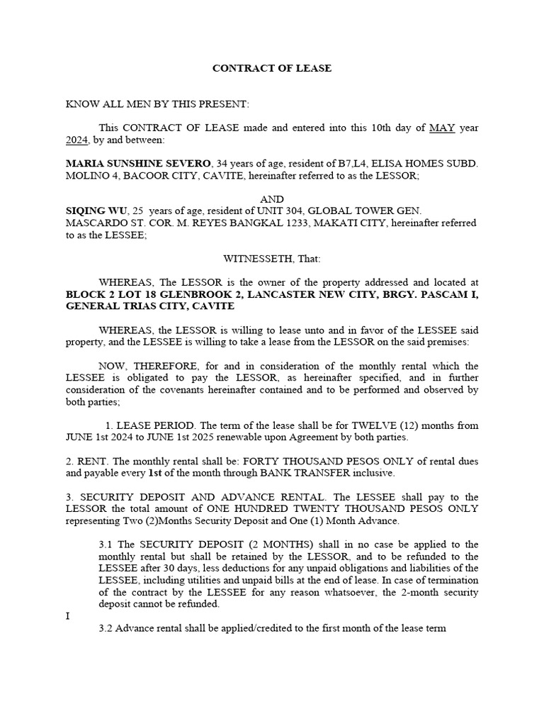 Contract of Lease Revised 2 | PDF