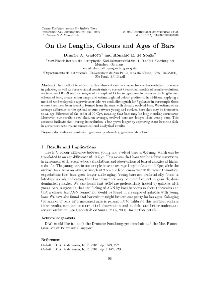 On The Lengths, Colours and Ages of Bars | PDF