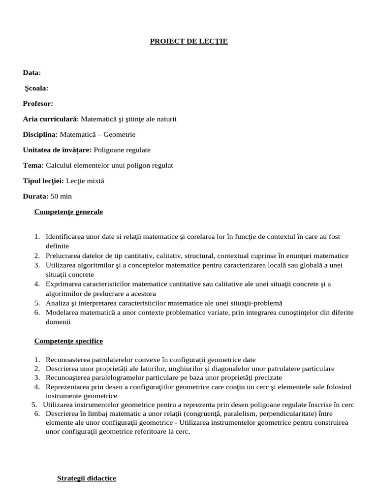 Proiect de Lectie | PDF