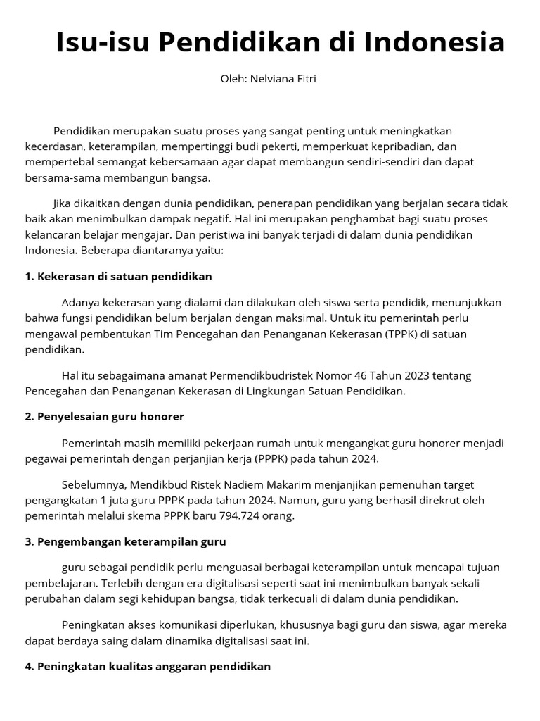 Isu-Isu Pendidikan Di Indonesia | PDF
