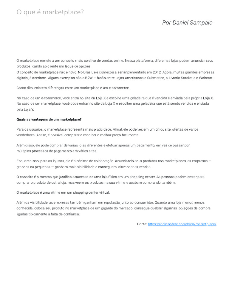Aula 1 - Material Complementar - o Que É Marketplace | PDF
