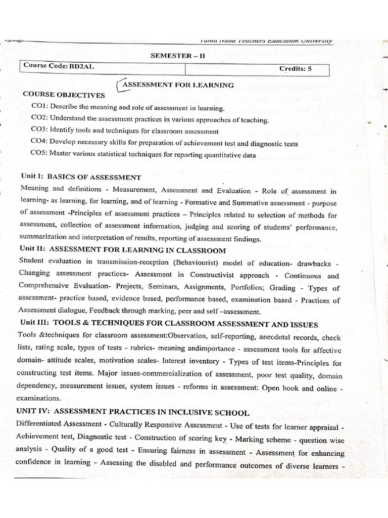 B.ed First Year - Second Semester - Syllabus - 1 | PDF