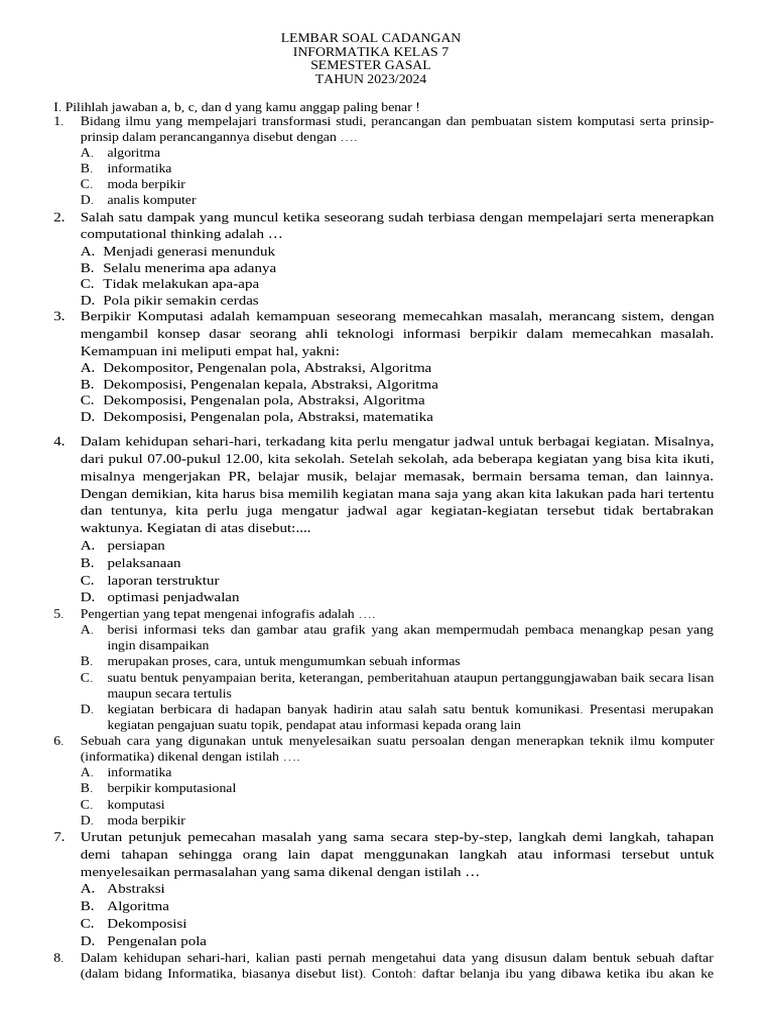 Soal Informatika Kelas Vii | PDF