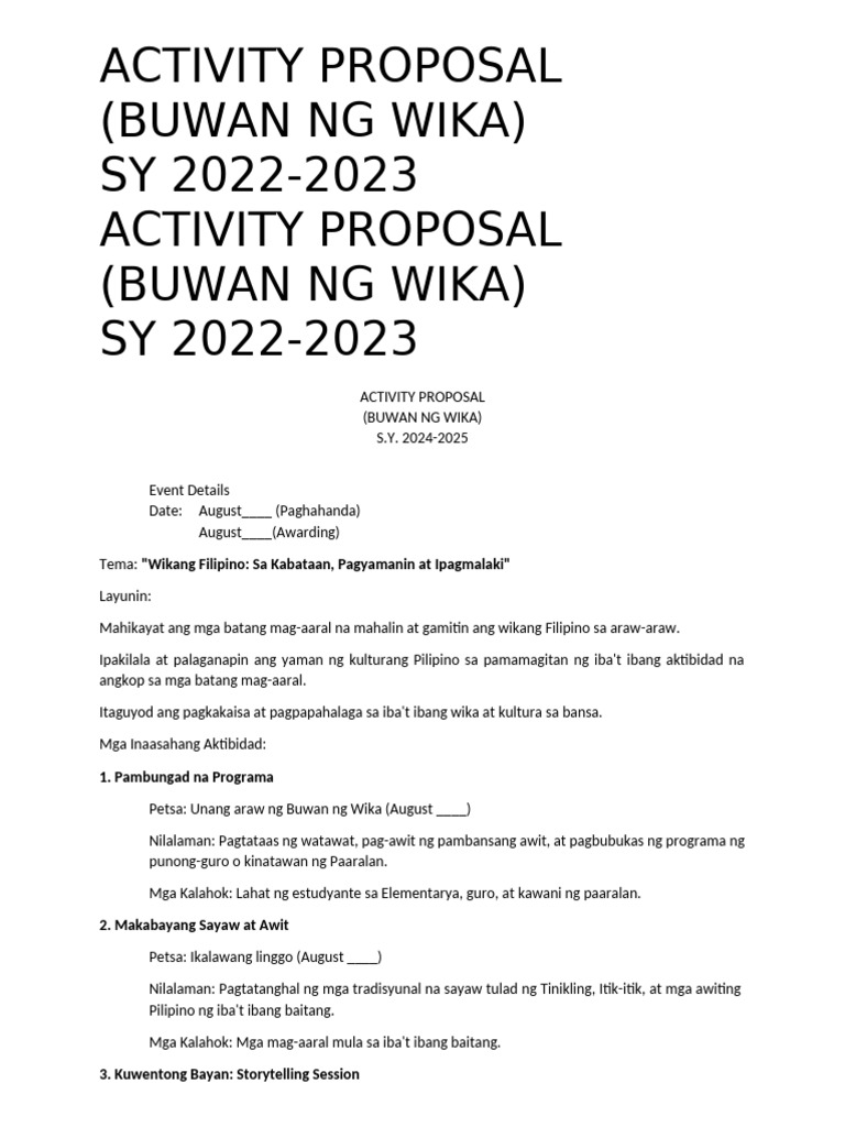 Activity Proposal Buwan NG Wika | PDF