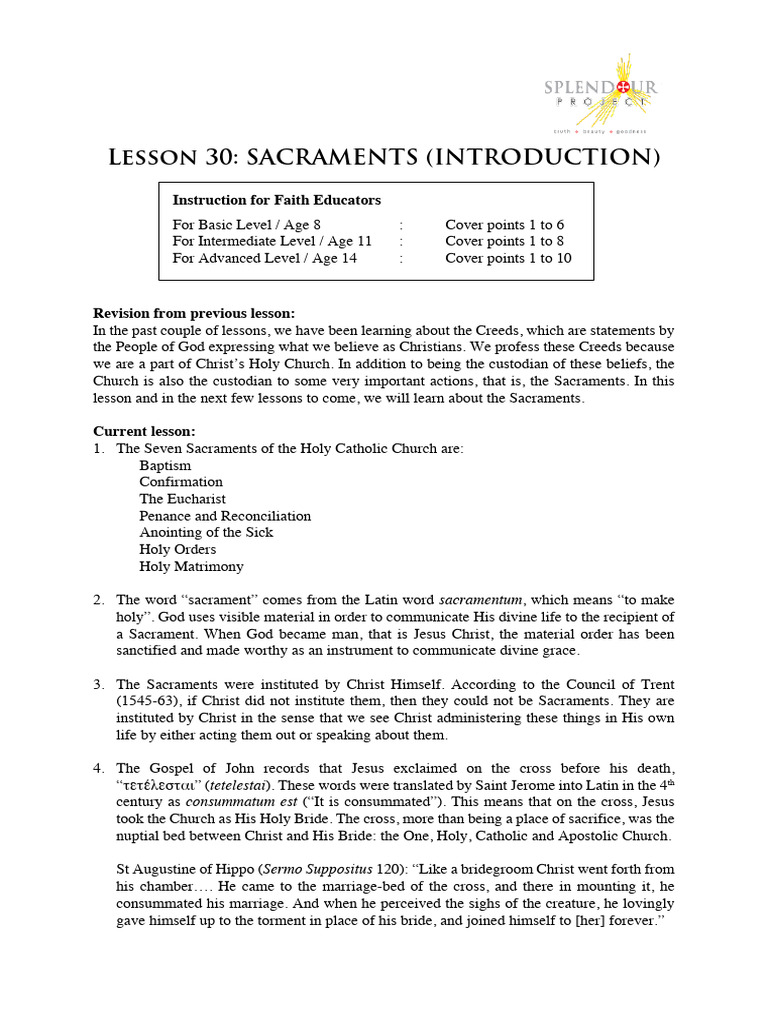 Catechism Notes - 30. Sacraments Introduction | PDF