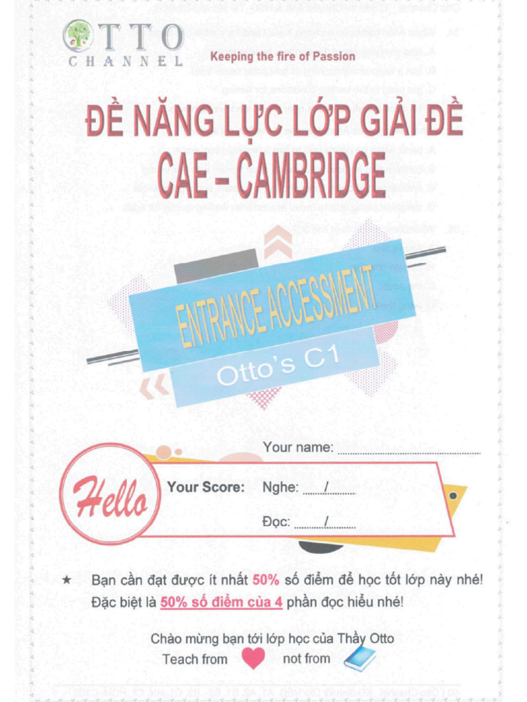 ĐỀ NĂNG LỰC LỚP GIẢI ĐỀ CAE - C1 | PDF