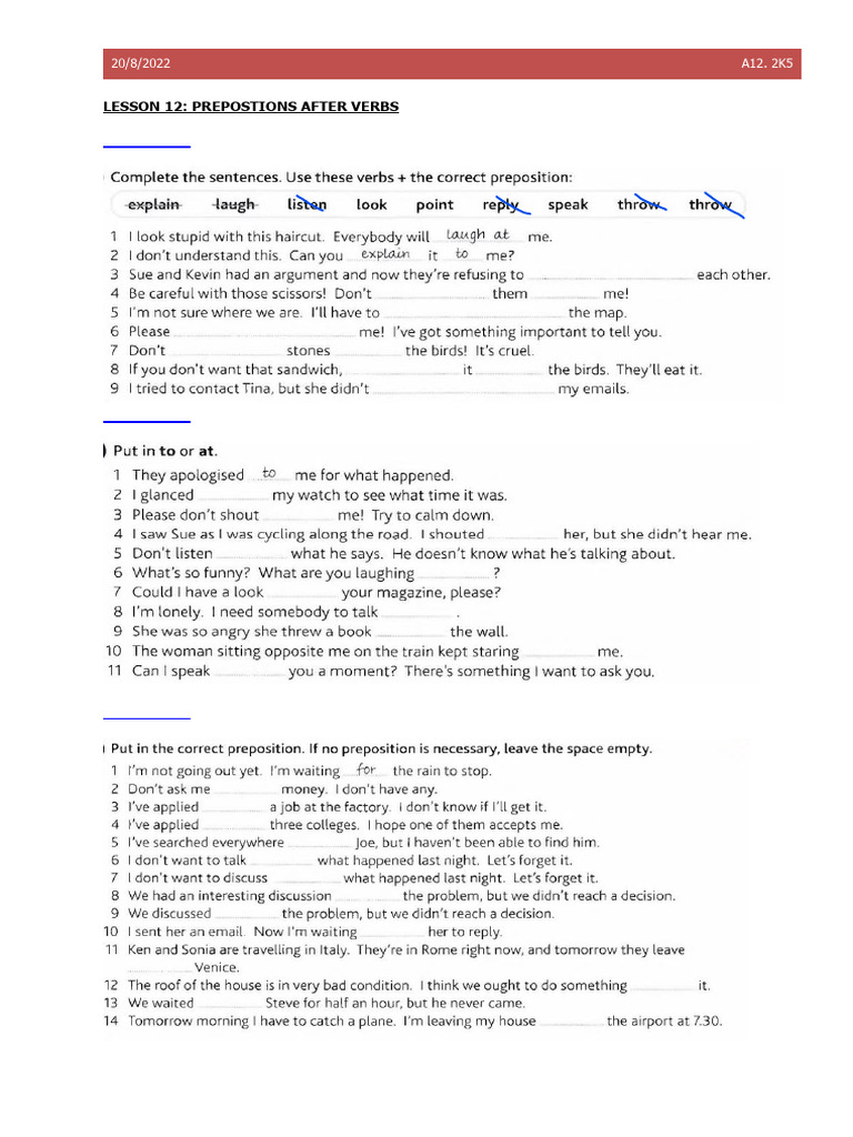 Lesson 12 - Prepositions After Verbs | PDF