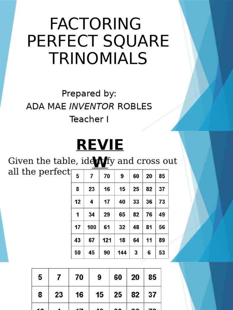 7 - PPT - Factoring - Perfect Square Trinomial | PDF