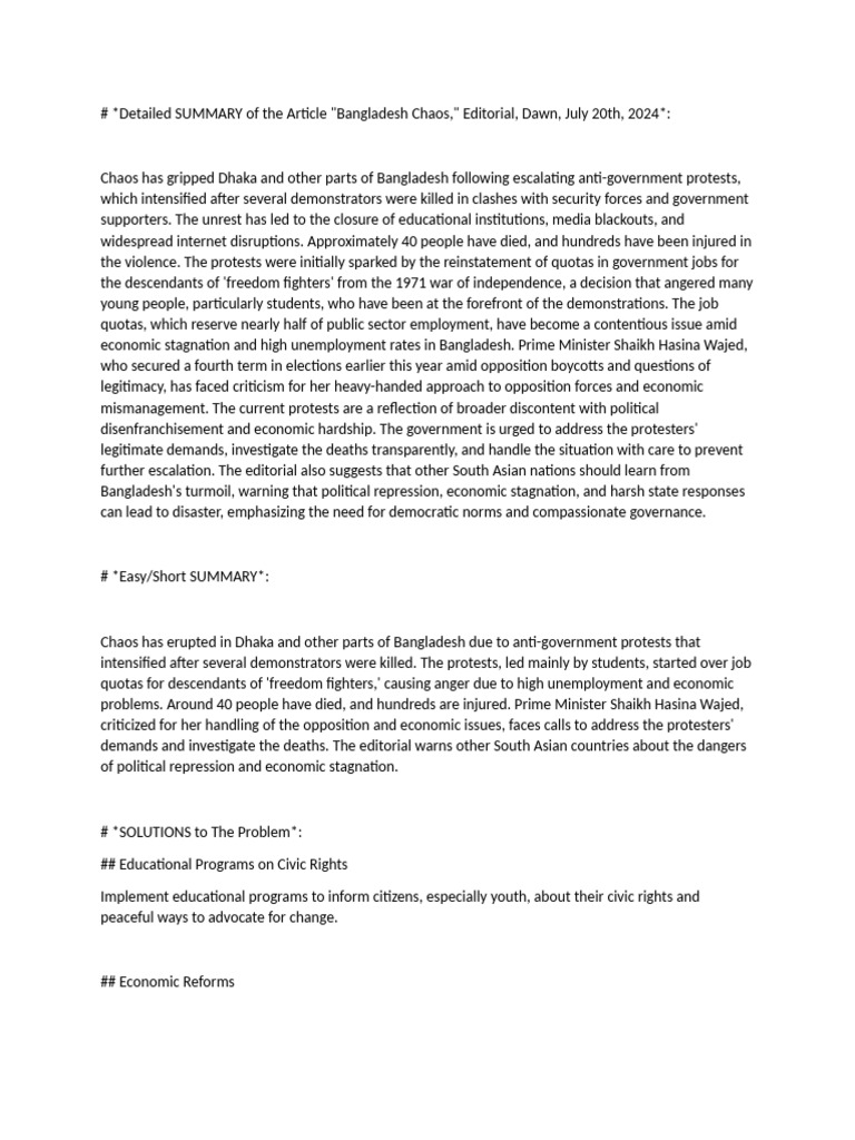 Detailed SUMMARY of The Article | PDF | Bangladesh