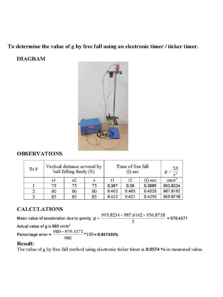 Value of G by Free Fall | PDF
