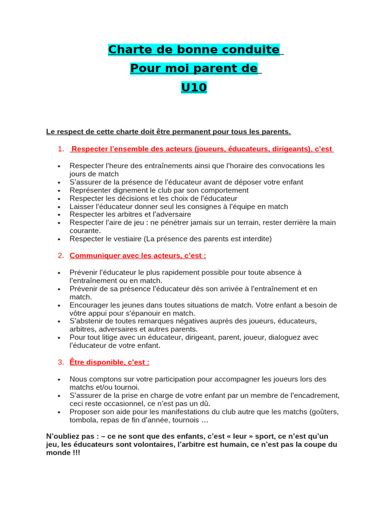 Charte de Bonne Conduite | PDF