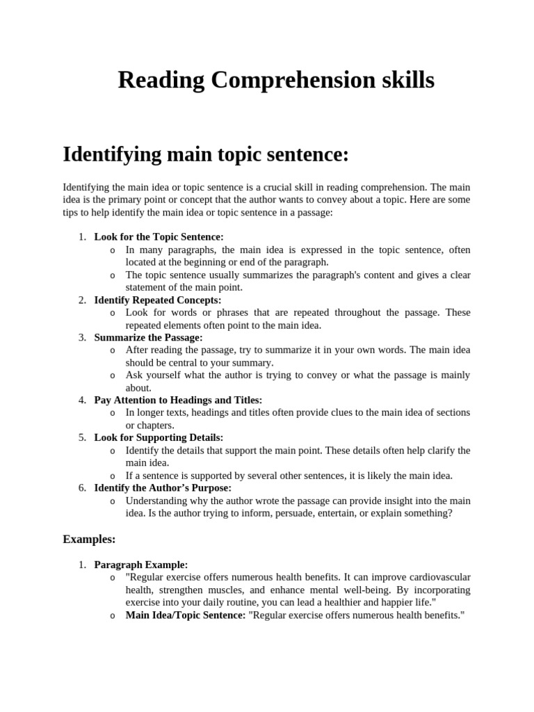 Reading Comprehension Skills | PDF