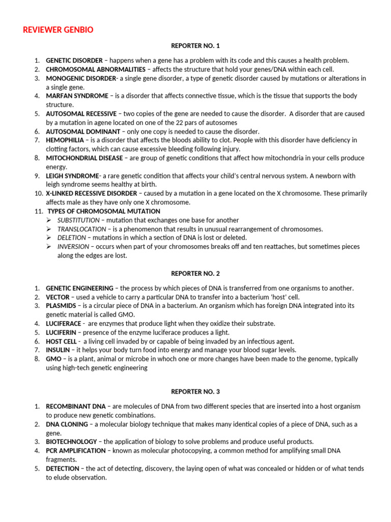 Gen Bio 2 Reviewer | PDF
