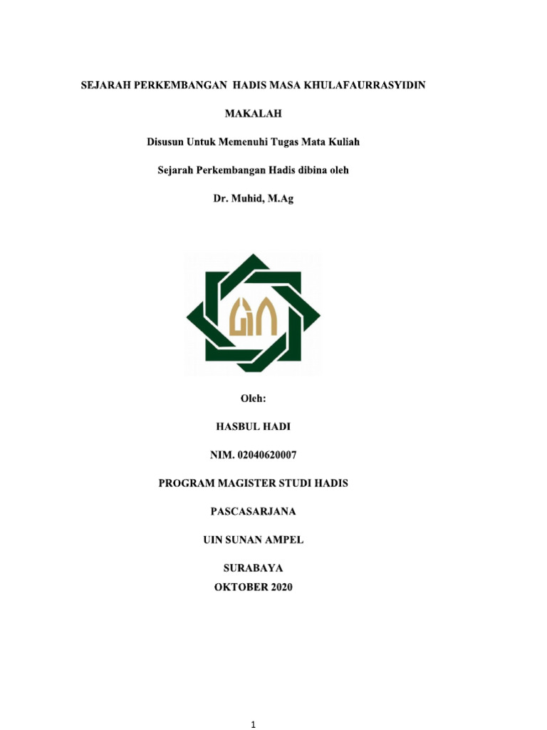 Sejarah Perkembangan Hadits Pada Masa Khulafa' al-Rasyidin-HASBUL HADI ...