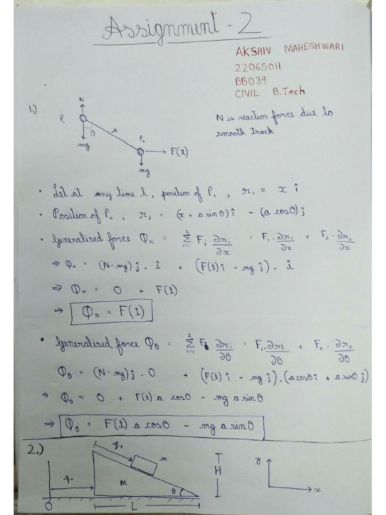Phy - 101 Assignment 2 Akshiv 22065011 | PDF