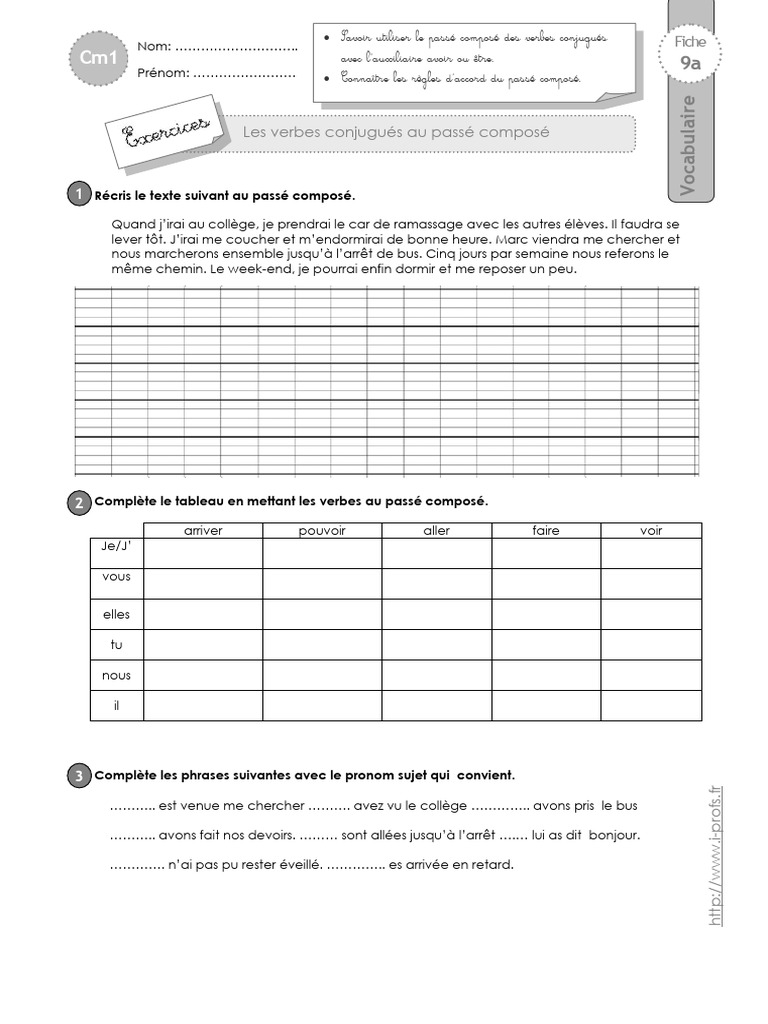 cm1 Exercices Passe Compose | PDF