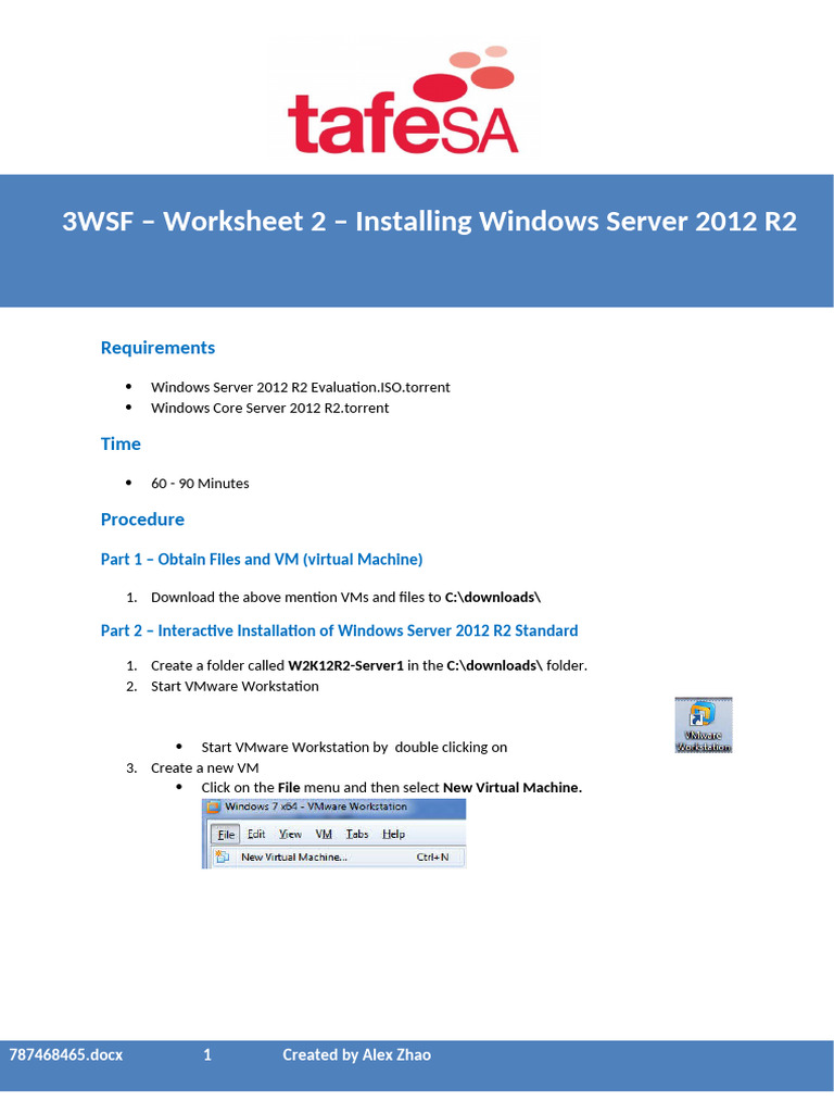 3WSF Worksheet 2 Installing Windows Server 2012 R2 13102803 | PDF
