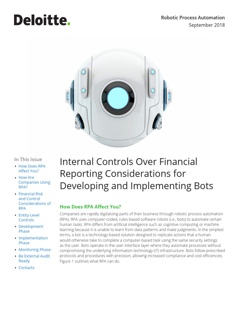 Us Aers Robotic Process Automation Internal Controls Over Financial Reporting Considerations For ...