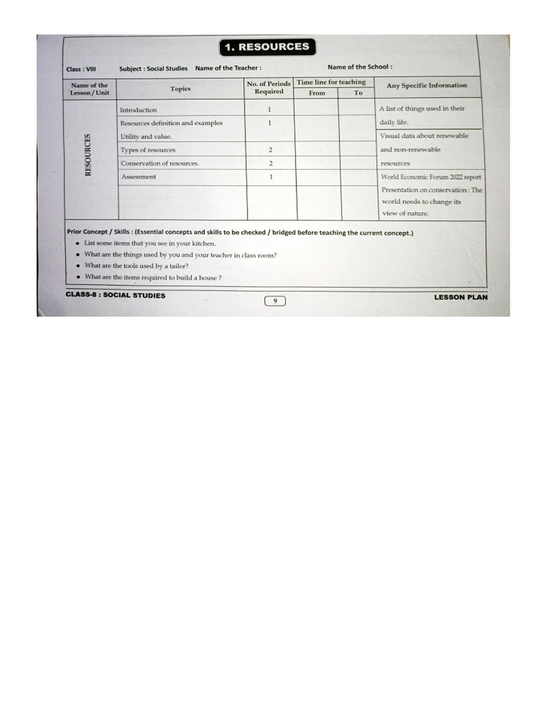 Viii Class Lesson Plans Geo, His, Pol | PDF
