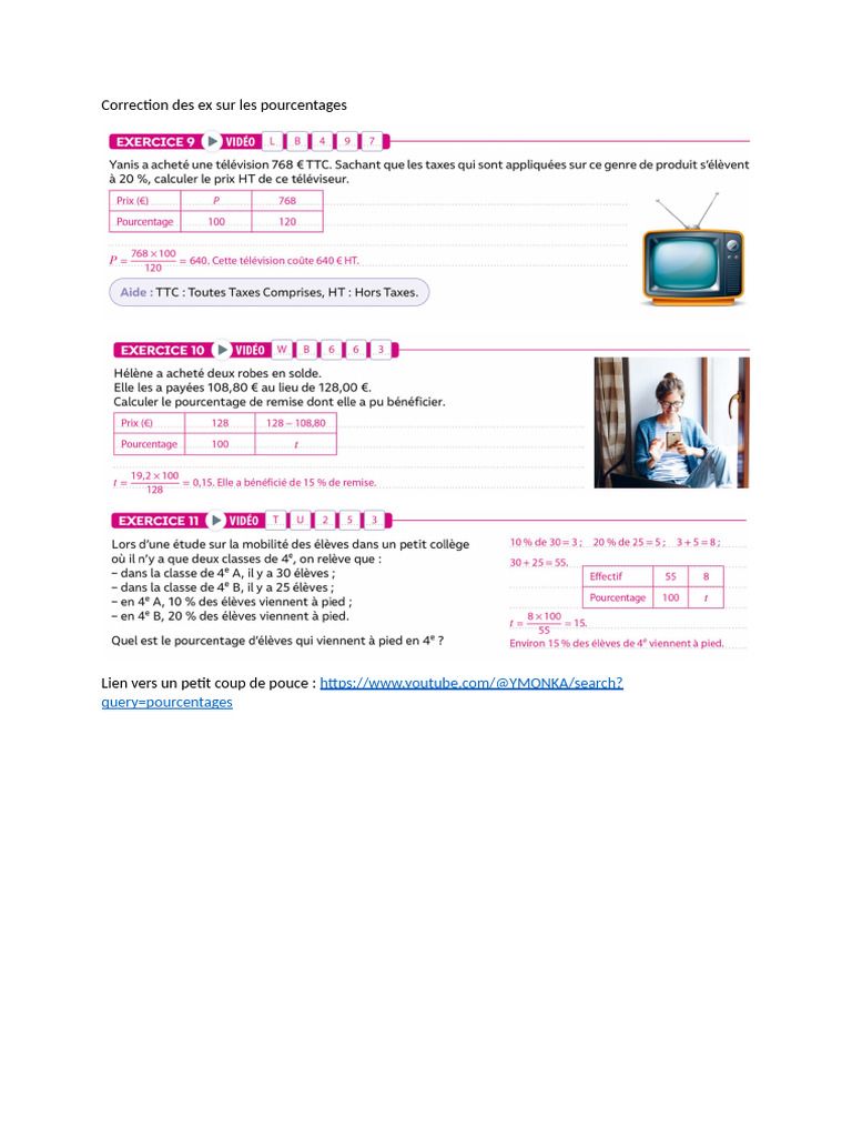 Correction Des Ex Sur Les Pourcentages | PDF