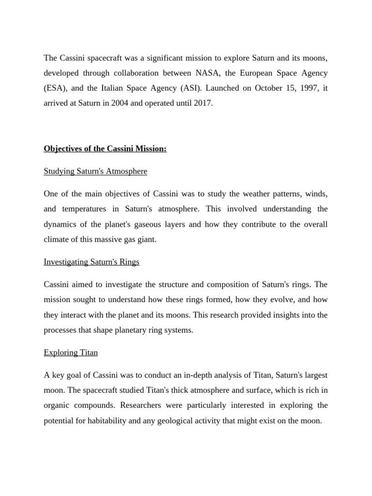 Saturns Secrets The Cassini Huygens Exploration Investigatory Project Pdf
