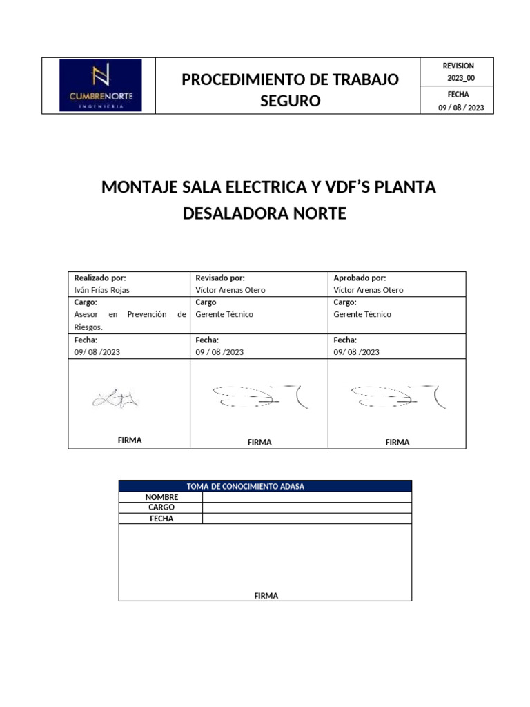 CN - SSO - OP - 008 - Instalacion VDF'S Y Sala Electrica PDN Ultimo | PDF