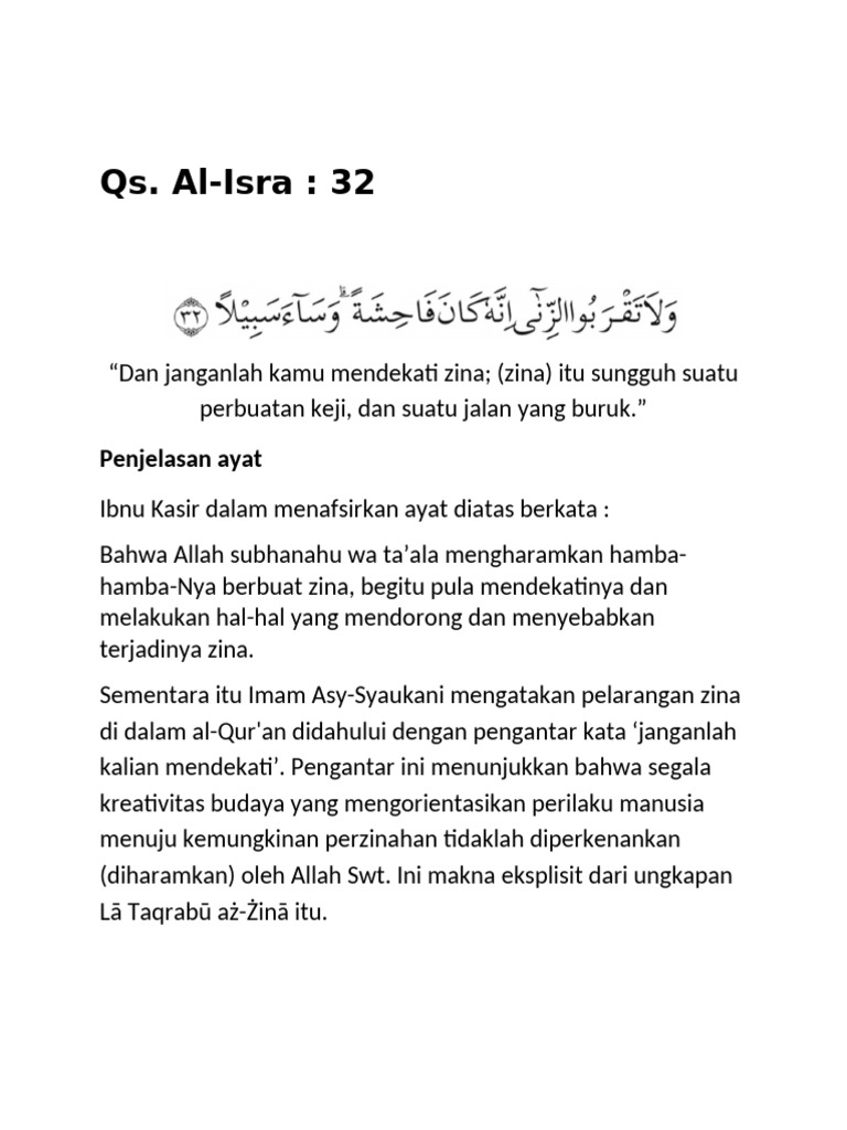 Qs. Al-Isra Ayat 32 | PDF