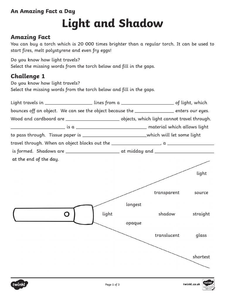 Year 6 Science Light Worksheet 3 | PDF