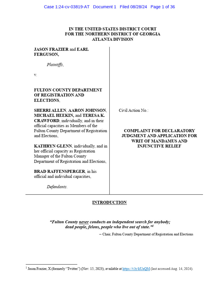 Frazier v. Fulton County - FINAL FILED | PDF | Mandamus | Writ