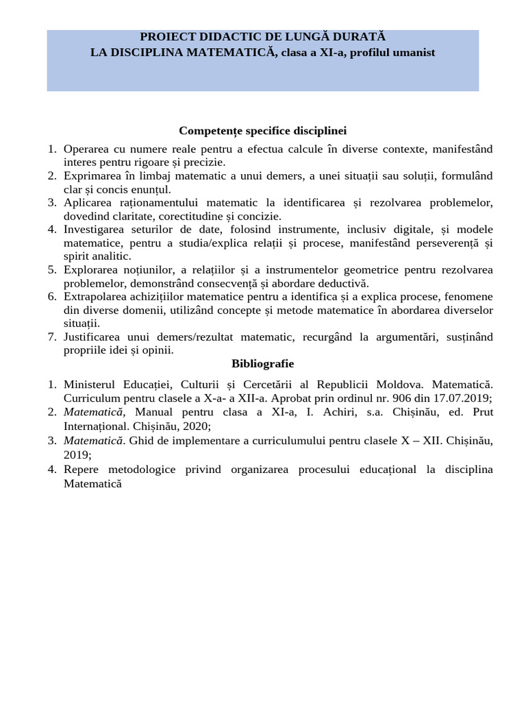 Proiect Didactic Clasa 11 Um Matematica | PDF