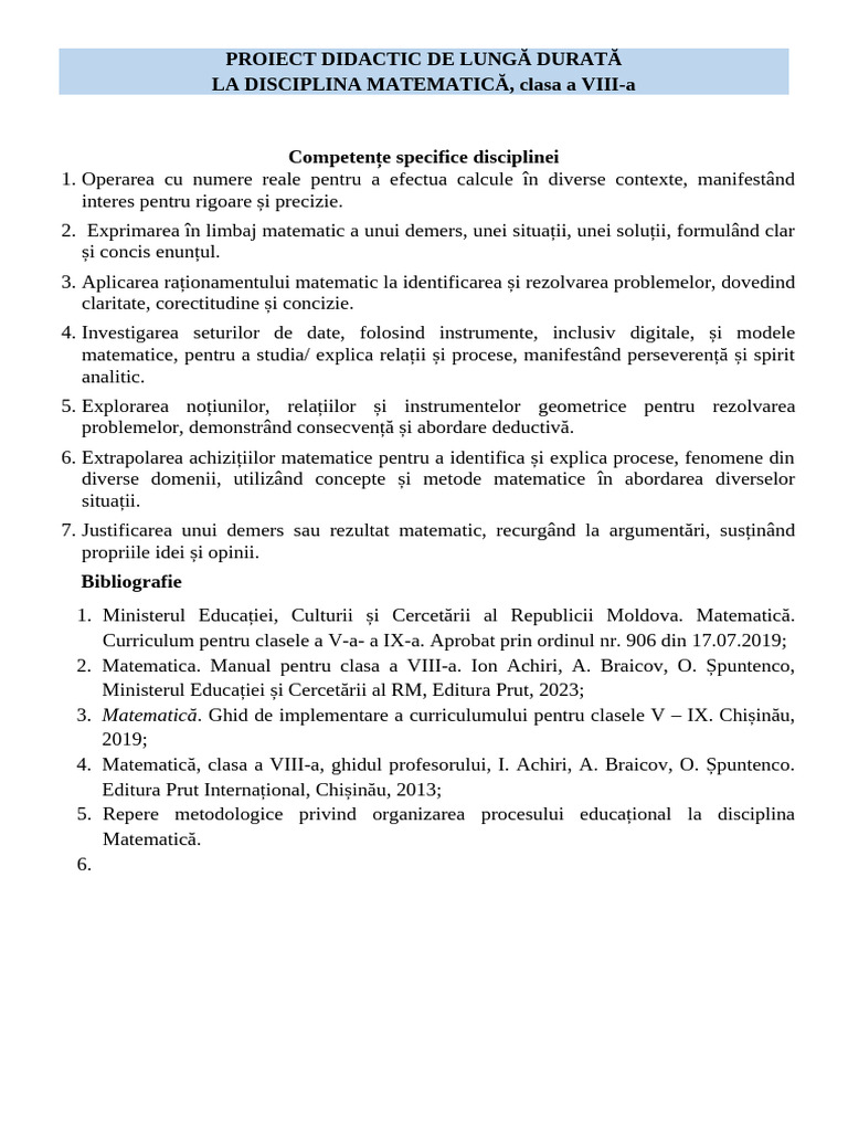 Proiect Didactic Clasa 8 Matematica | PDF