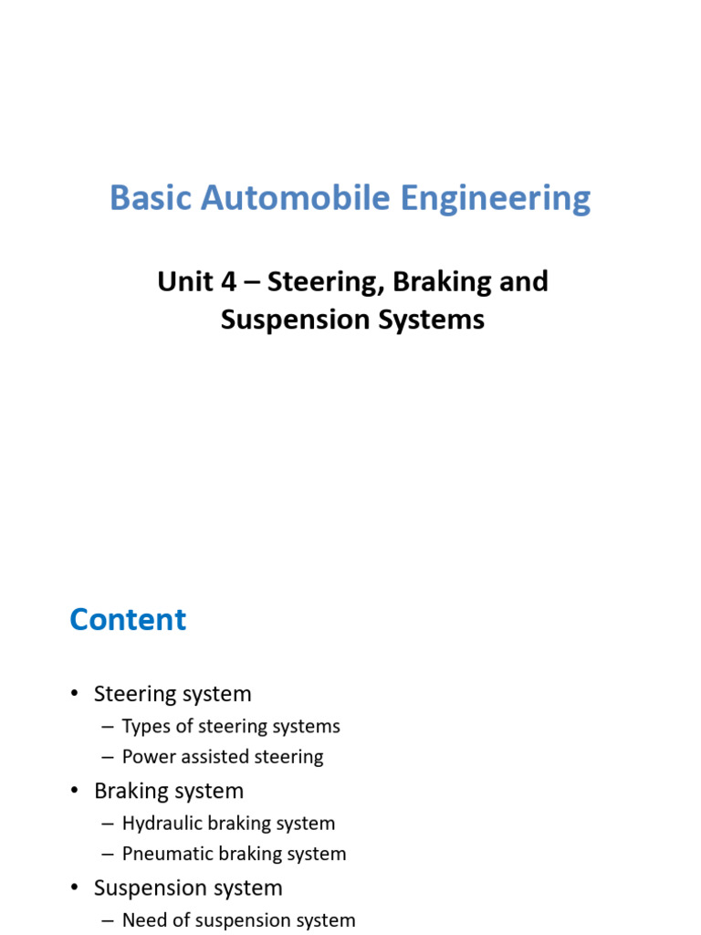 Unit 4 - Steering Brake Suspension Systems | PDF