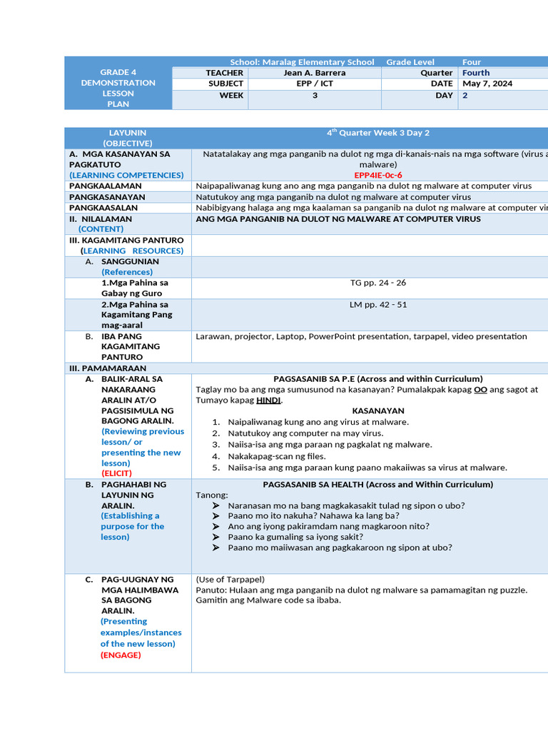 Demo Lesson in EPP 4 - Final | PDF