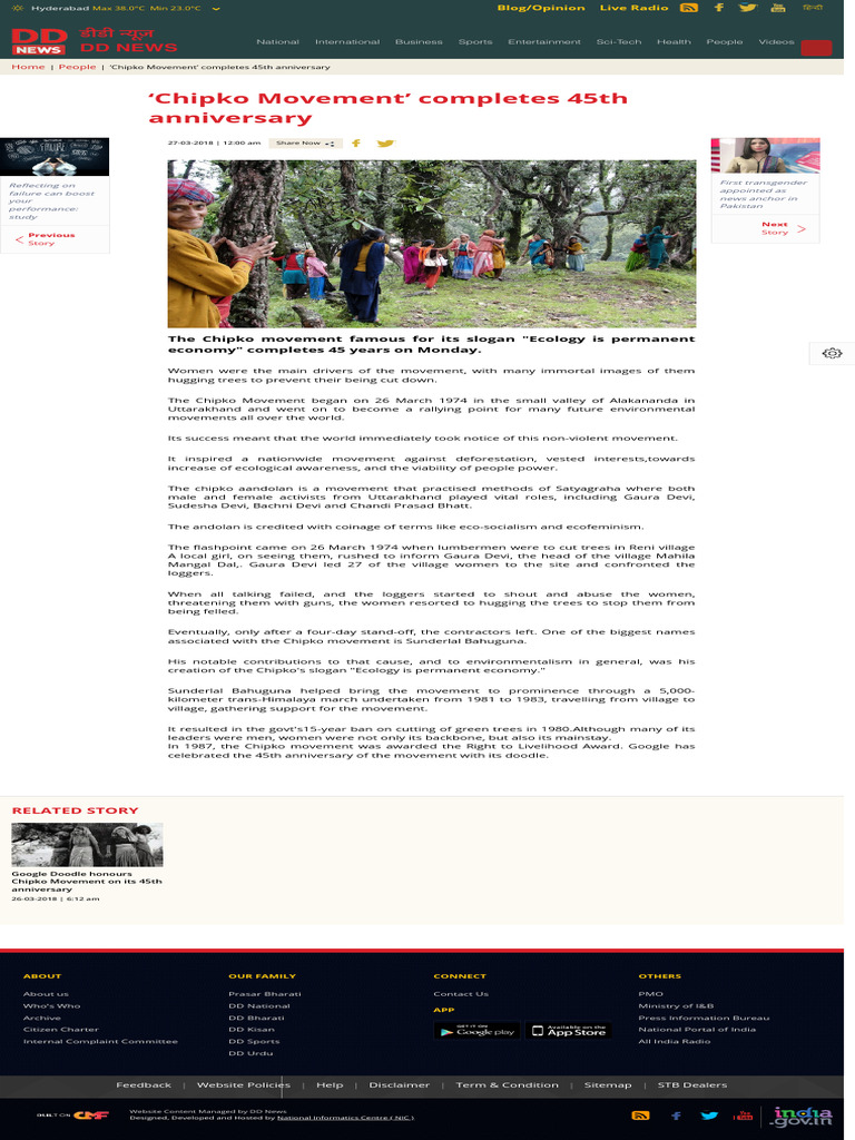 ‘Chipko Movement’ completes 45th anniversary DD News | PDF