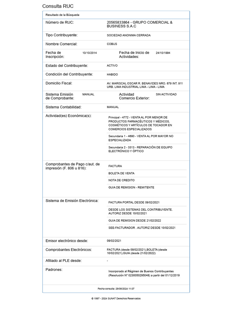 Sunat - Consulta Ruc | PDF