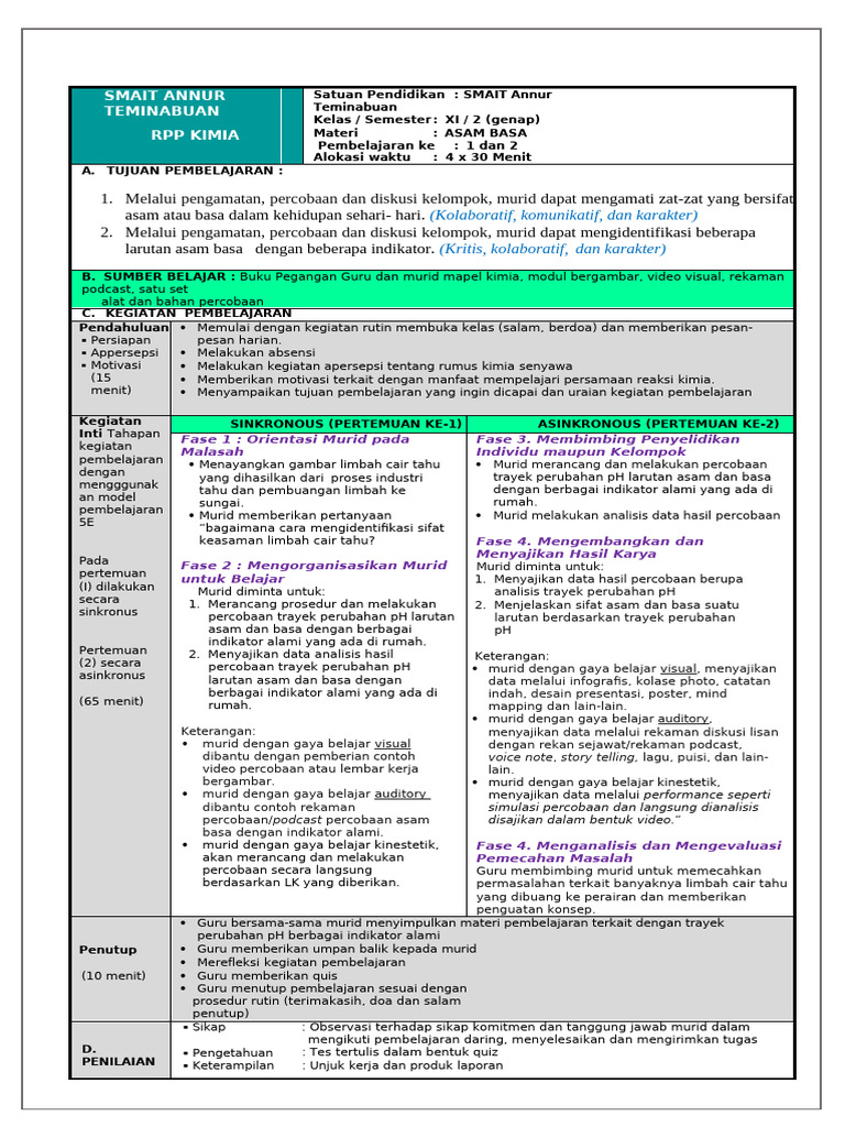 RPP Berdiferensiasi Materi Asam Basa | PDF
