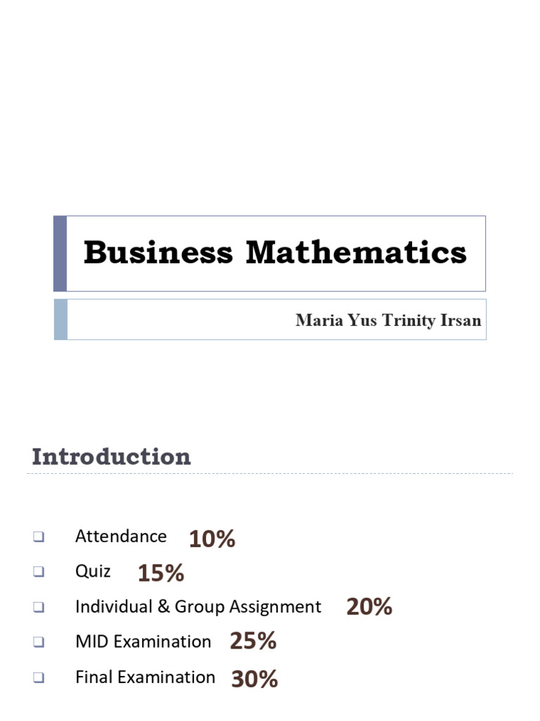 Week 1 of Business Mathematics 1 | PDF