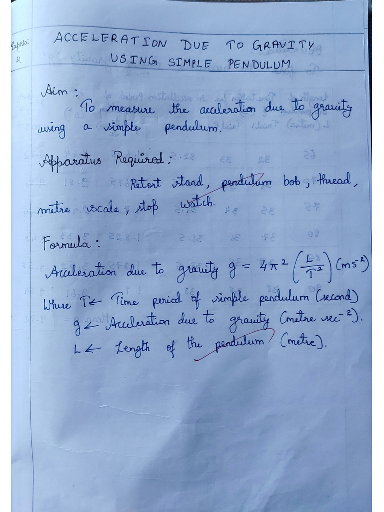 Acceleration Due To Gravity Using Simple Pendulum | PDF