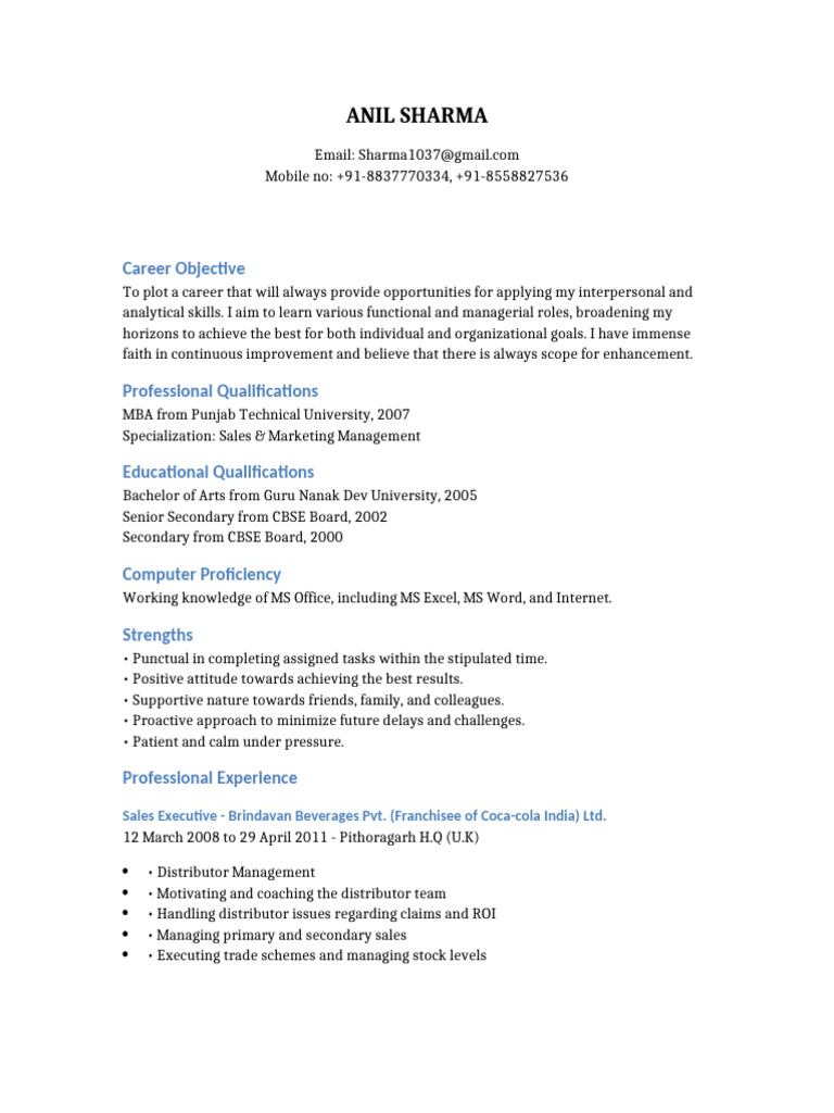 Anil Sharma CV 2024 | PDF