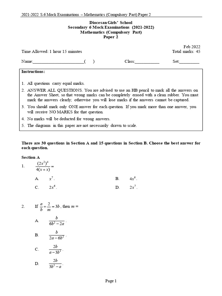 Maths DSE PP | PDF