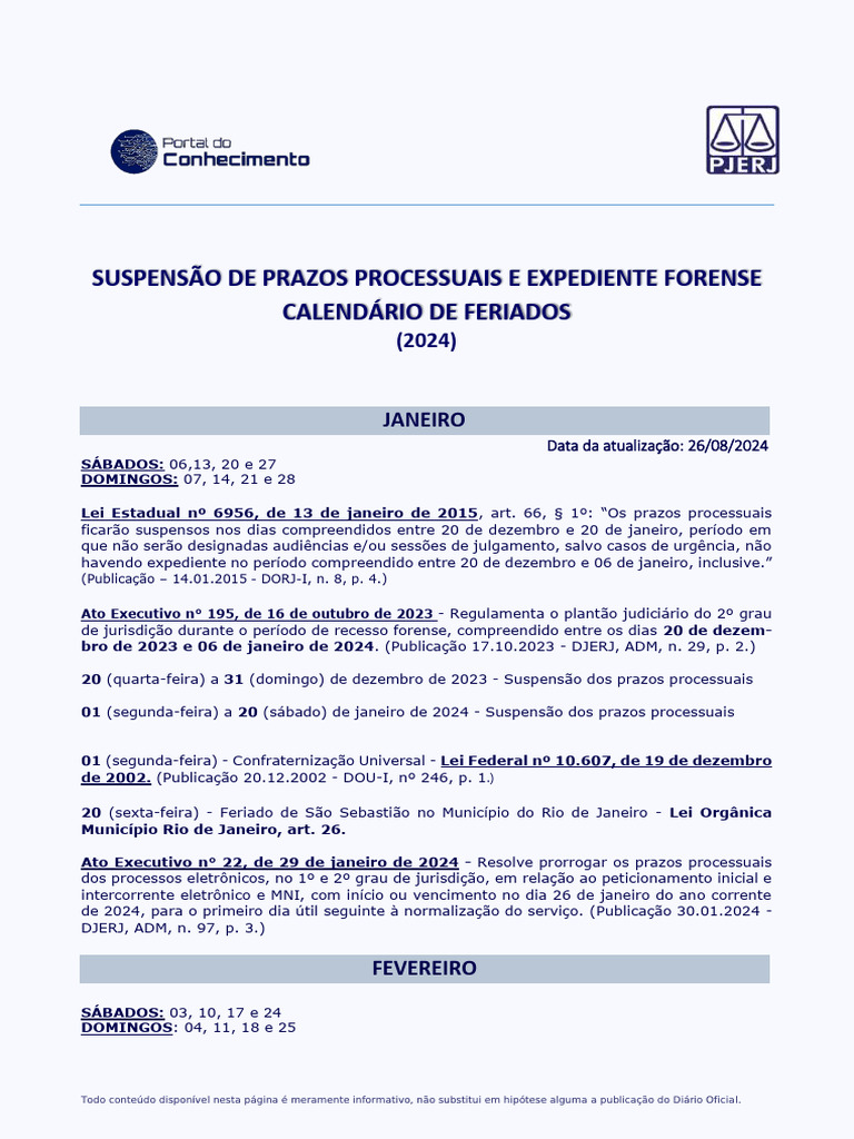 Suspensao Prazos Comarca Capital e 2a Inst - 2024 - SEESC | PDF