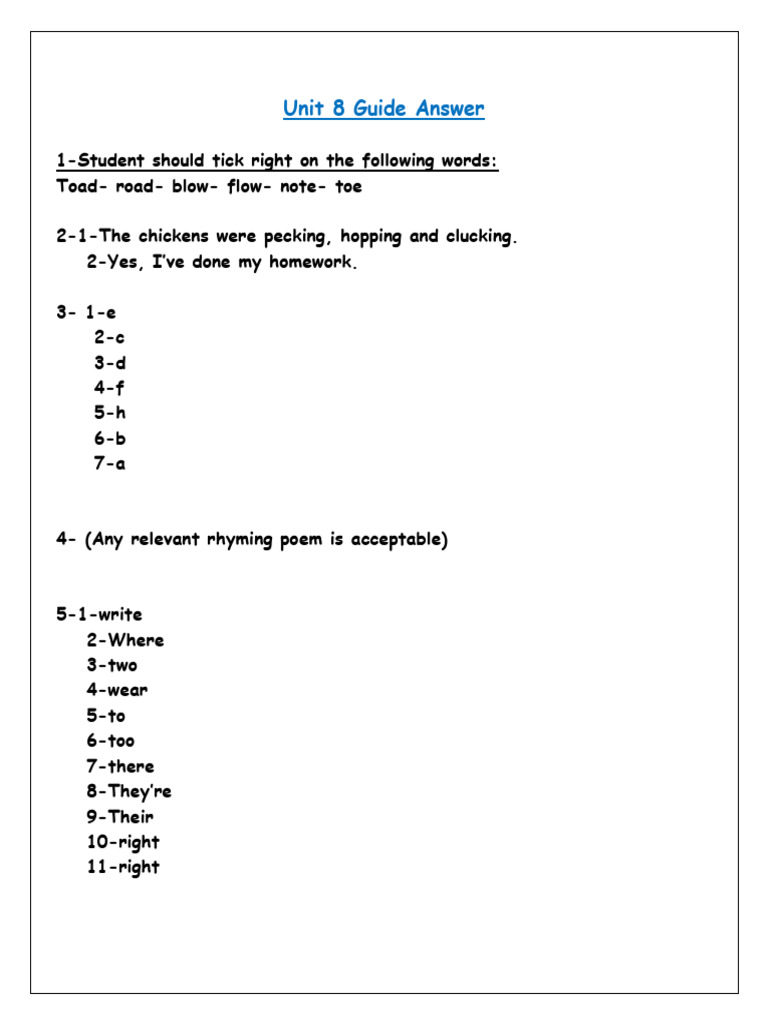 English Revision Unit 8 Model Answer | PDF