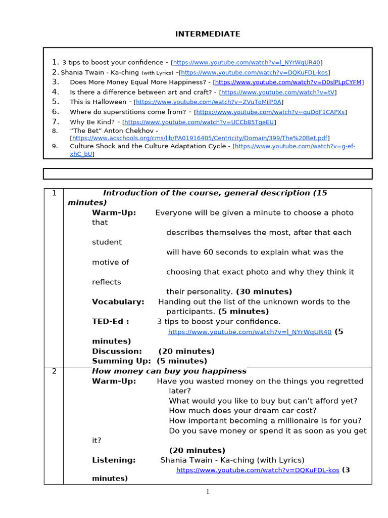English Club Intermediate | PDF
