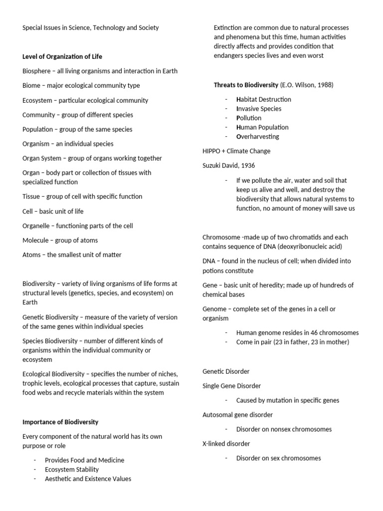 Level of Organization of Life | PDF