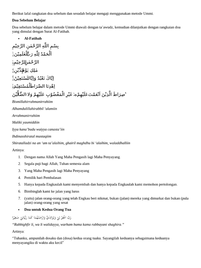 Doa Metode Ummi | PDF